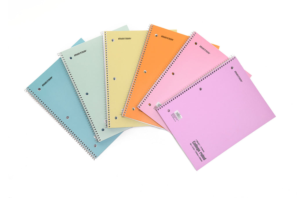 Mintra USA Spiral Notebook 6pk, College Ruled, 70 Sheets, Pastel Cover